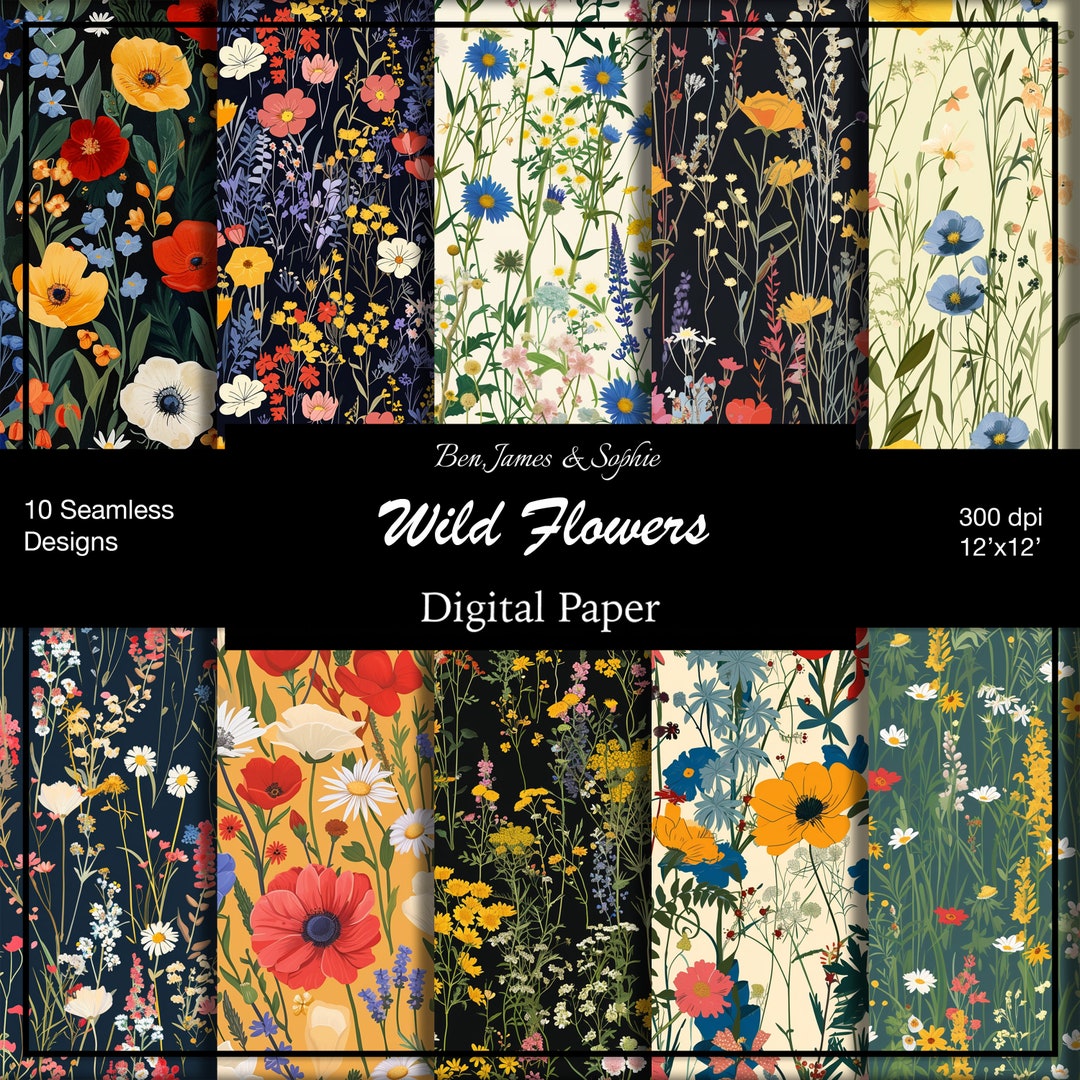 Wild Flower Digital Paper - Seamless Floral Pattern for Scrapbooking ...