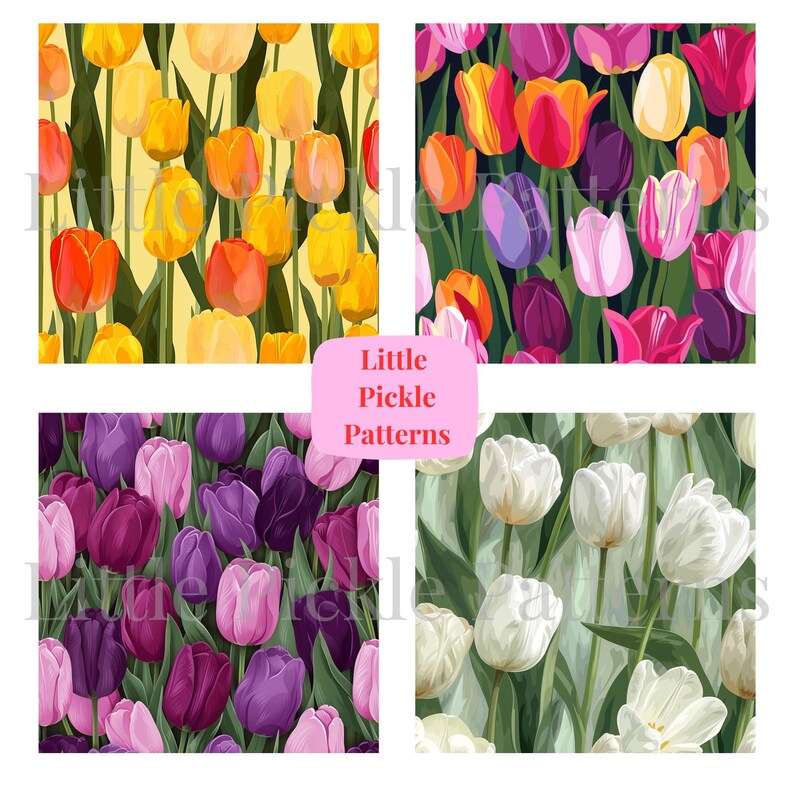 Tulip Flower Digital Paper: Seamless Floral Pattern (12x12, 300 Dpi ...