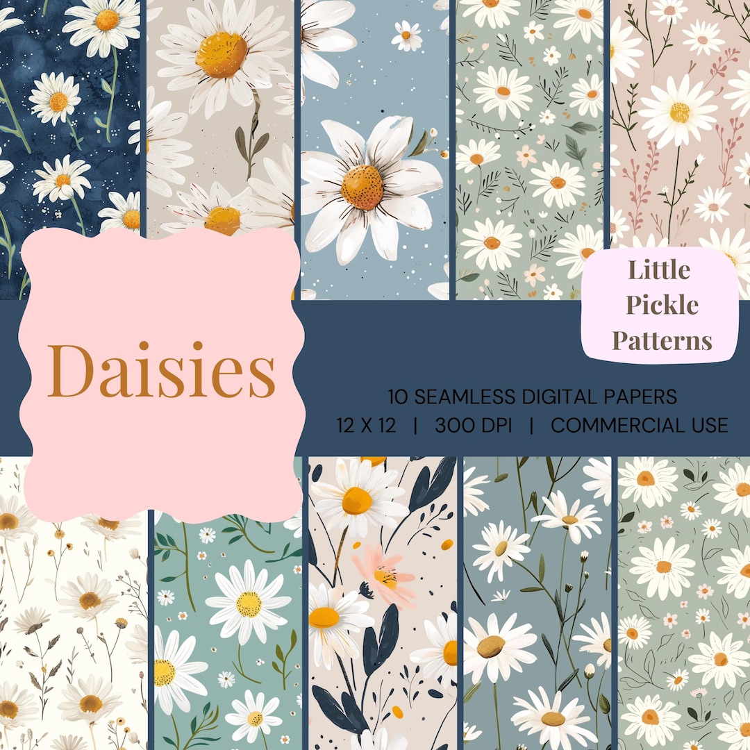 Daisy Flowers Digital Paper: Scrapbook Printable Backgrounds (12x12 ...