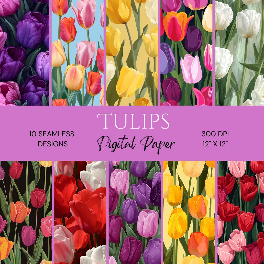 Tulip Flower Digital Paper - Seamless Floral Pattern for Scrapbooking ...