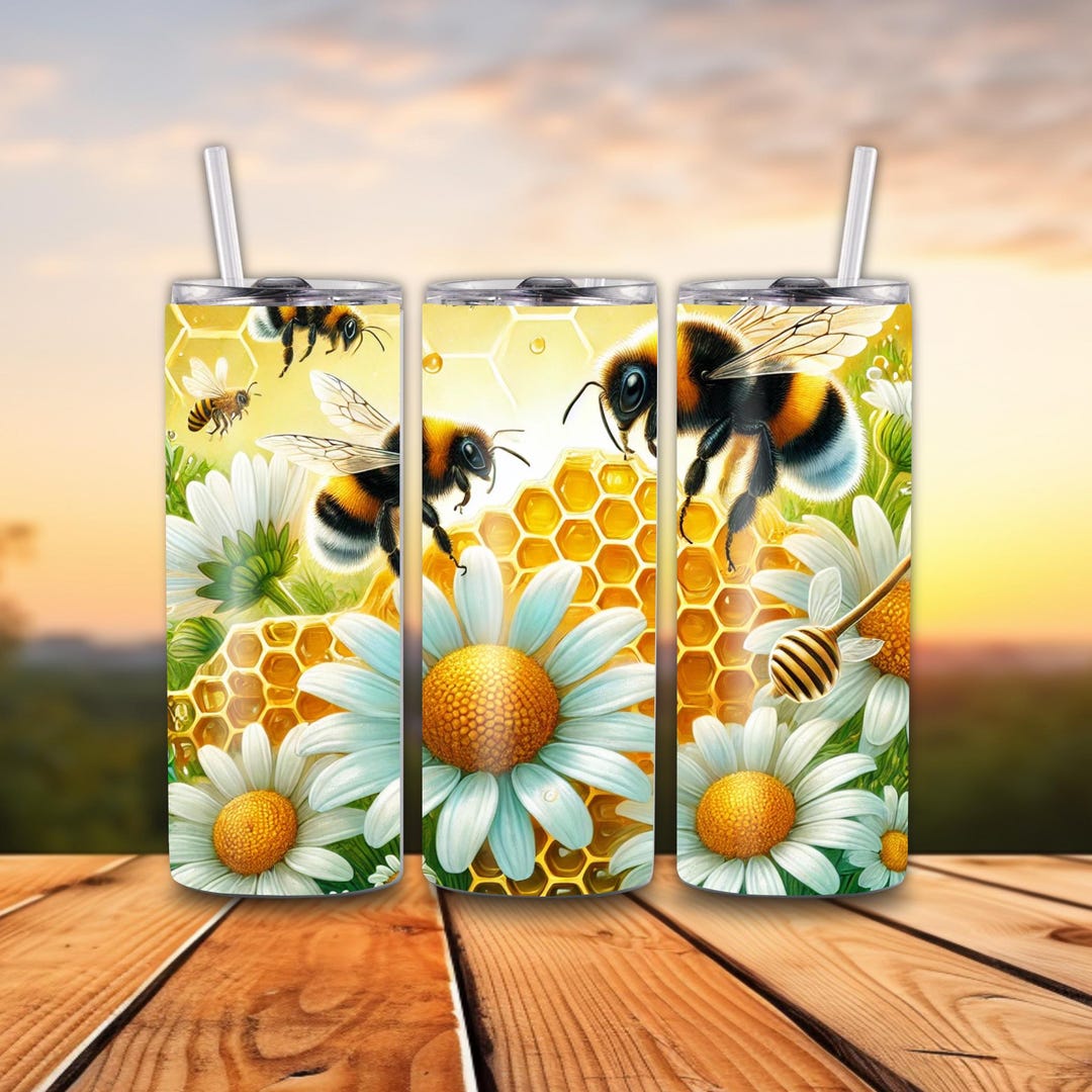 20 Oz Skinny Tumbler Bees, Daisies, & Honeycomb Design Insulated ...