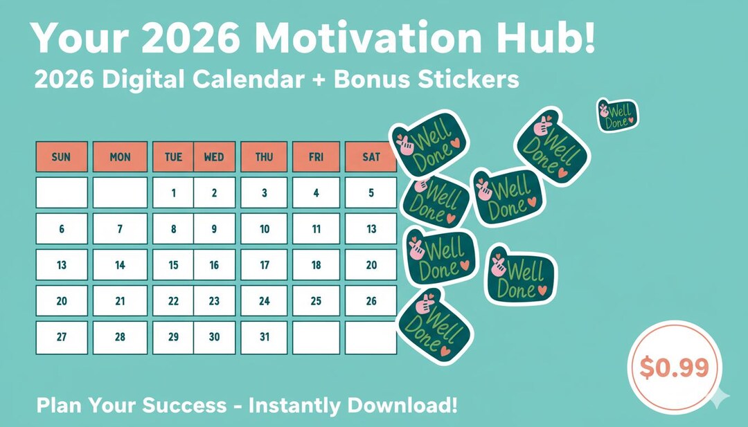 2026 Calendar With Motivational Stickers, Printable Yearly Calendar ...