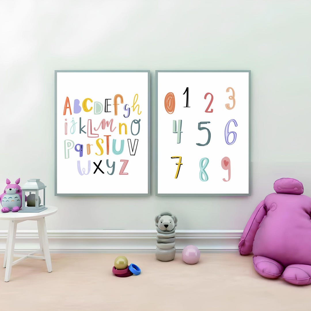 Alphabet and Numbers Print, Educational Kids Printable, Rainbow Toddler ...