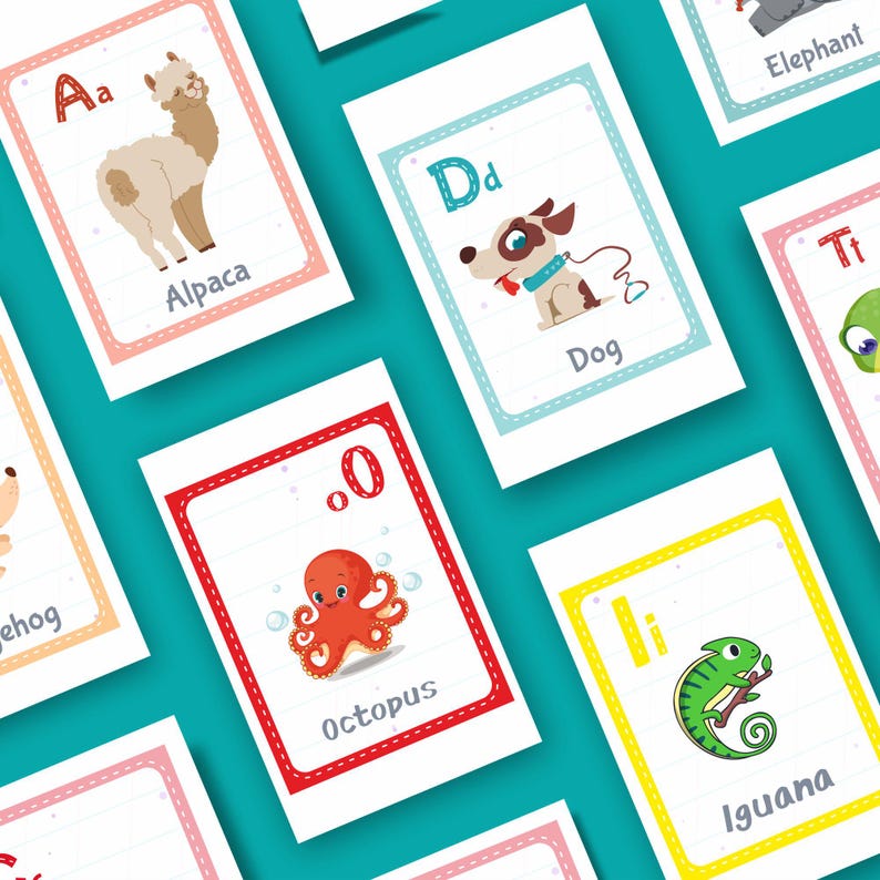 Alphabet Animal Card, ABC Playroom Poster Set, Alphabet Cards for Study ...