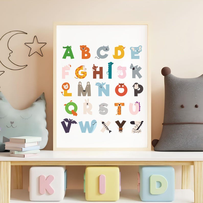 Animal Alphabet Print, Safari Alphabet Poster, Cute ABC Poster, A-Z ...
