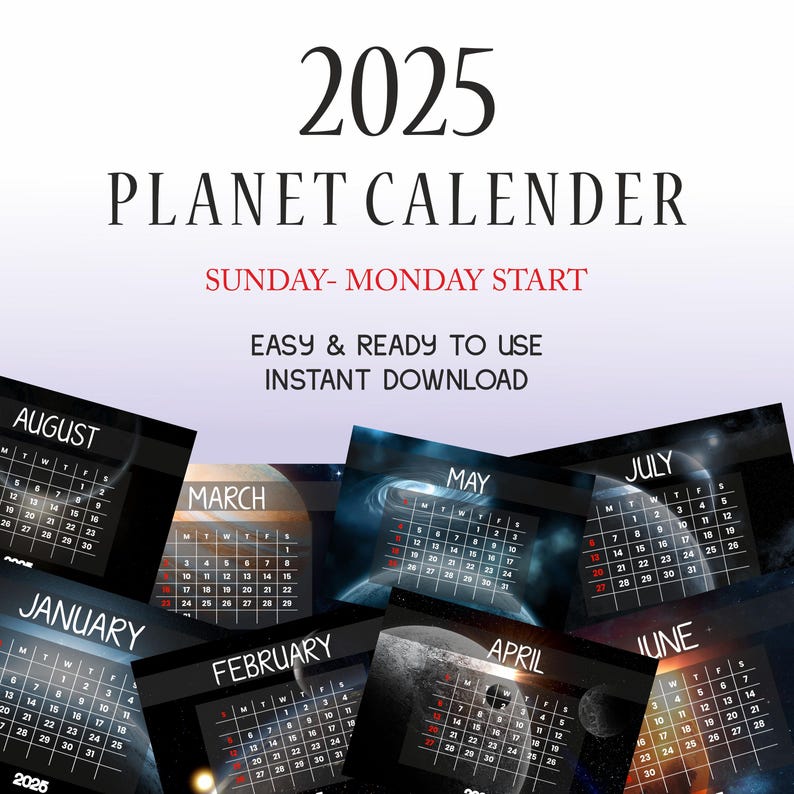 2025 Calendar Digital Printable, Planet Calendar 2025, Planets Calender ...