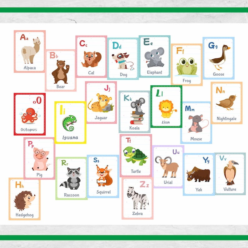 Alphabet Animal Card, ABC Playroom Poster Set, Alphabet Cards for Study ...