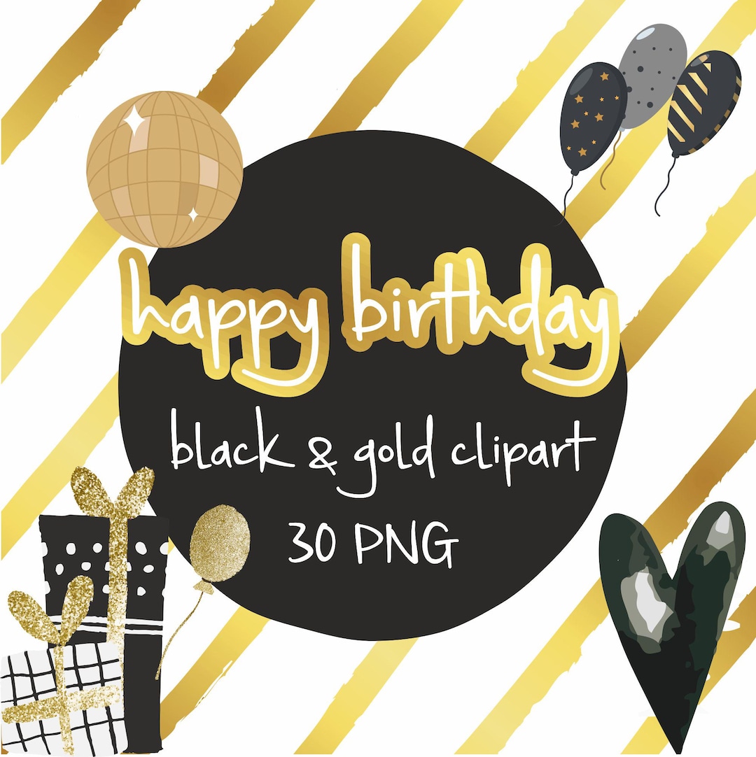 Happy Birthday Clip Art Gold Set, Watercolor Birthday Clip Art, Pastel ...