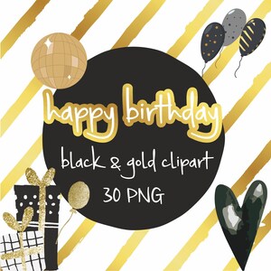 Happy Birthday Clip Art Gold Set, Watercolor Birthday Clip Art, Pastel ...