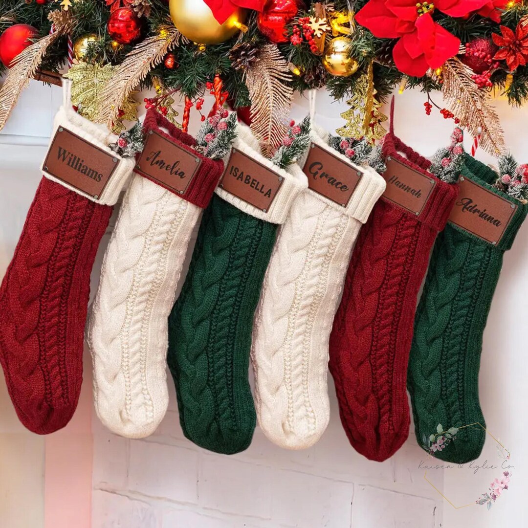 Personalized Name Stocking With Leather Patches, Knitted Christmas ...