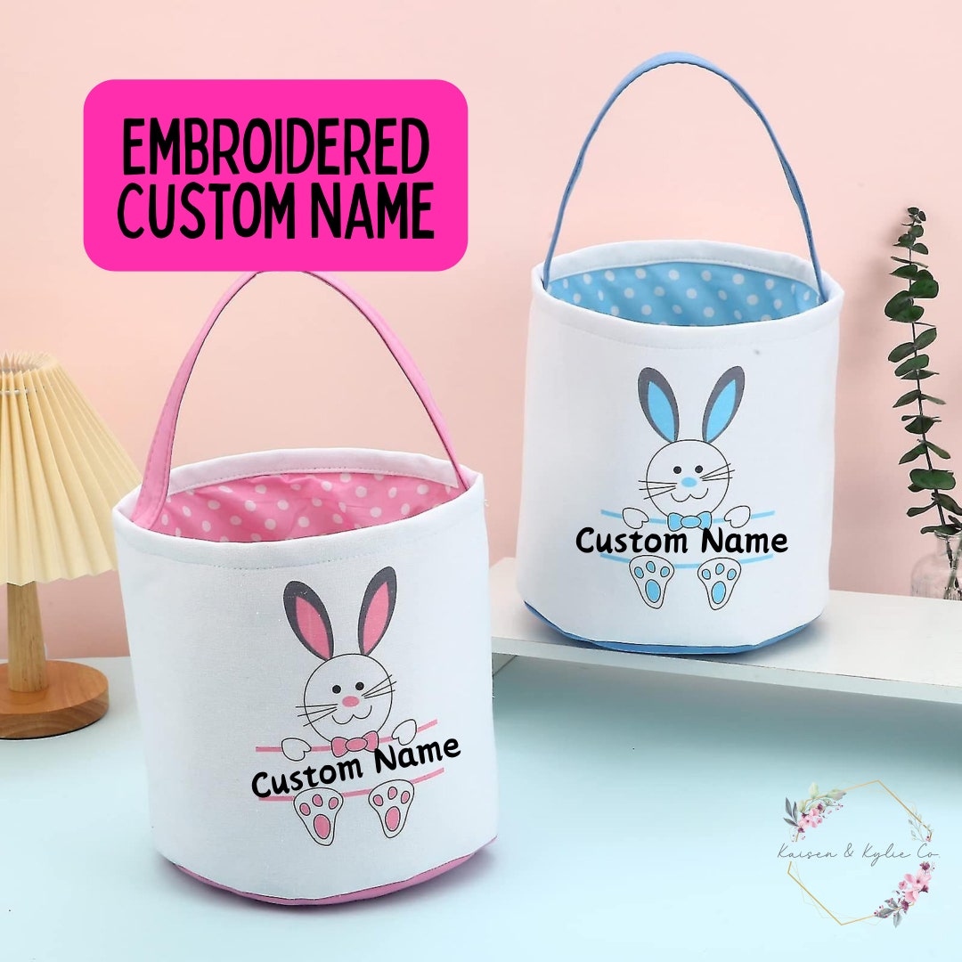Customized Easter Bunny Basket Embroidered Name Easter Basket ...