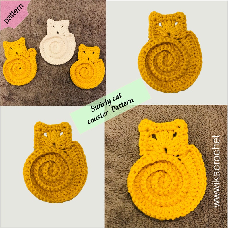 Swirly Cat Coaster Crochet Pattern Small Asymmetrical Cat Pattern - Etsy