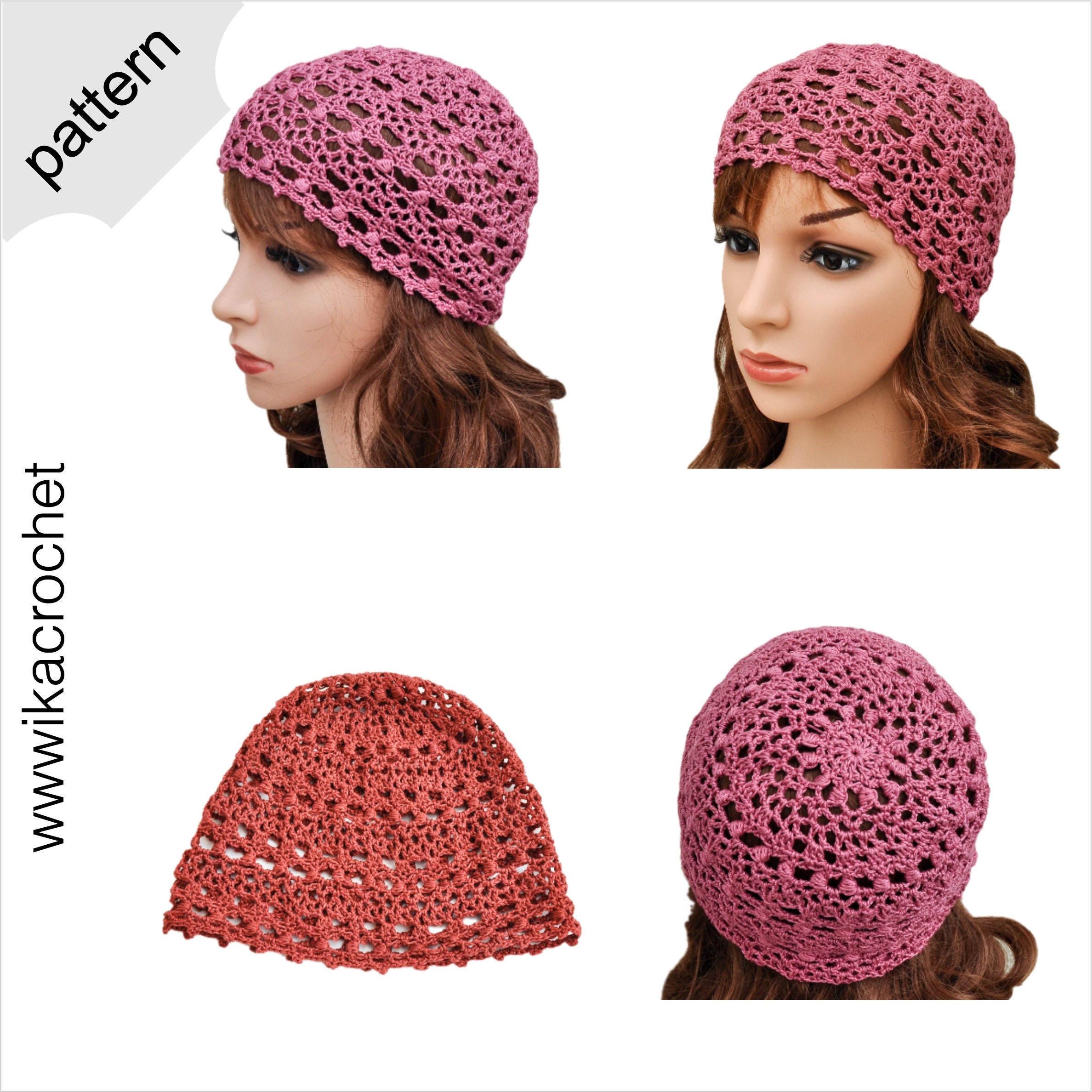 Women Crochet Hat Pattern Pink Lace Hat Pattern - Etsy