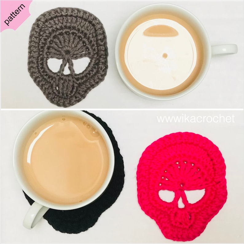 Knit Skull Coaster Crochet Pattern Gothic Decor for Kitchen Small ...