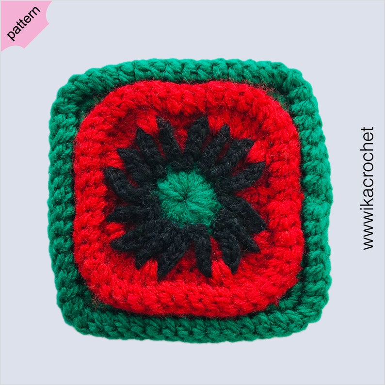 Red Flower Granny Square Crochet Pattern for Pillow and Baby Blanket ...