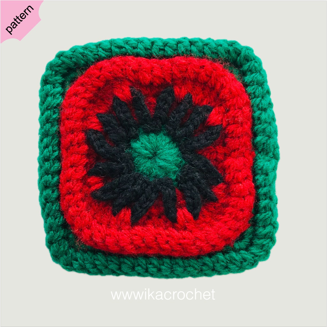 Red Flower Granny Square Crochet Pattern for Pillow and Baby Blanket ...