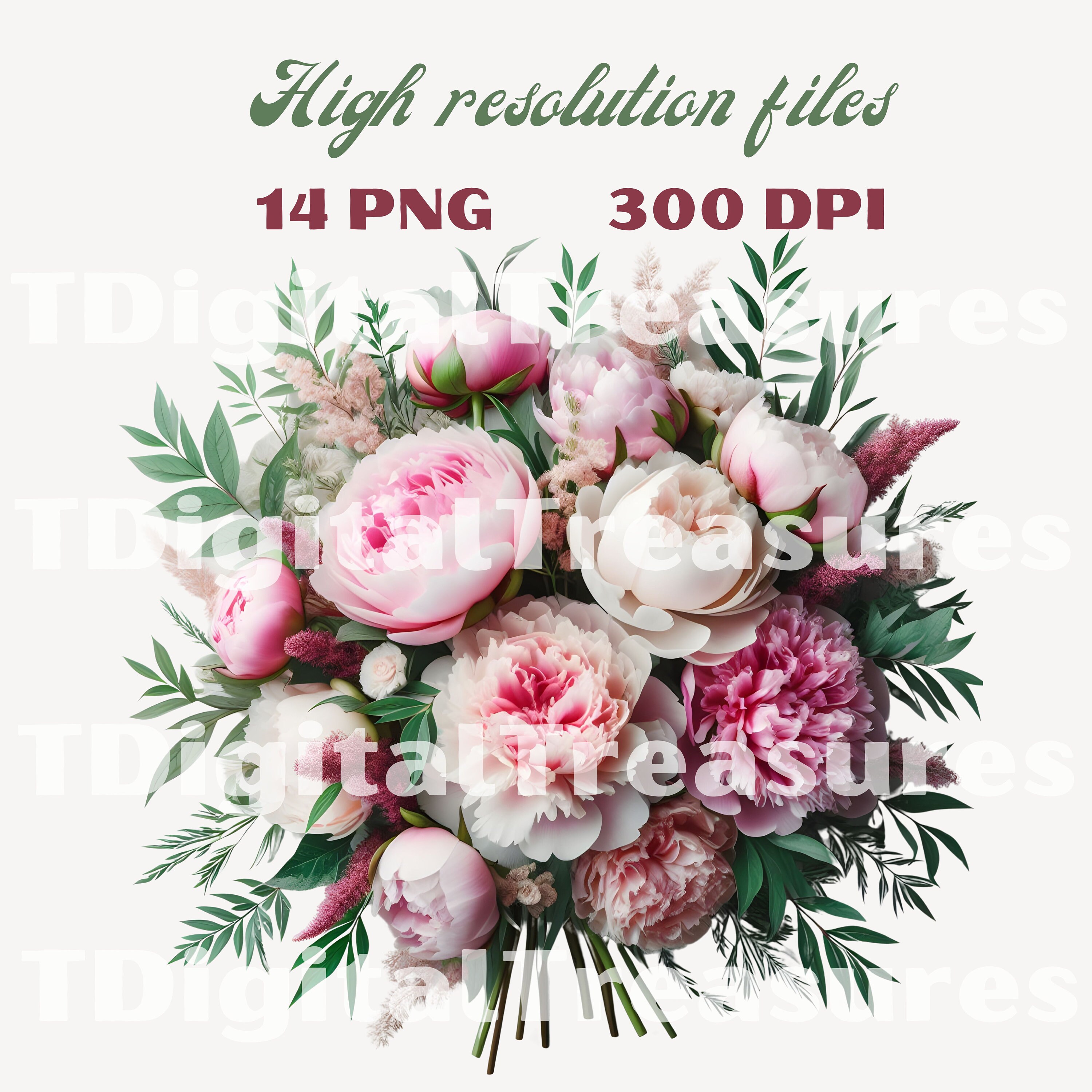 Peonies Clipart Bundle,watercolor Pink and White Peonies,peony Buqet ...
