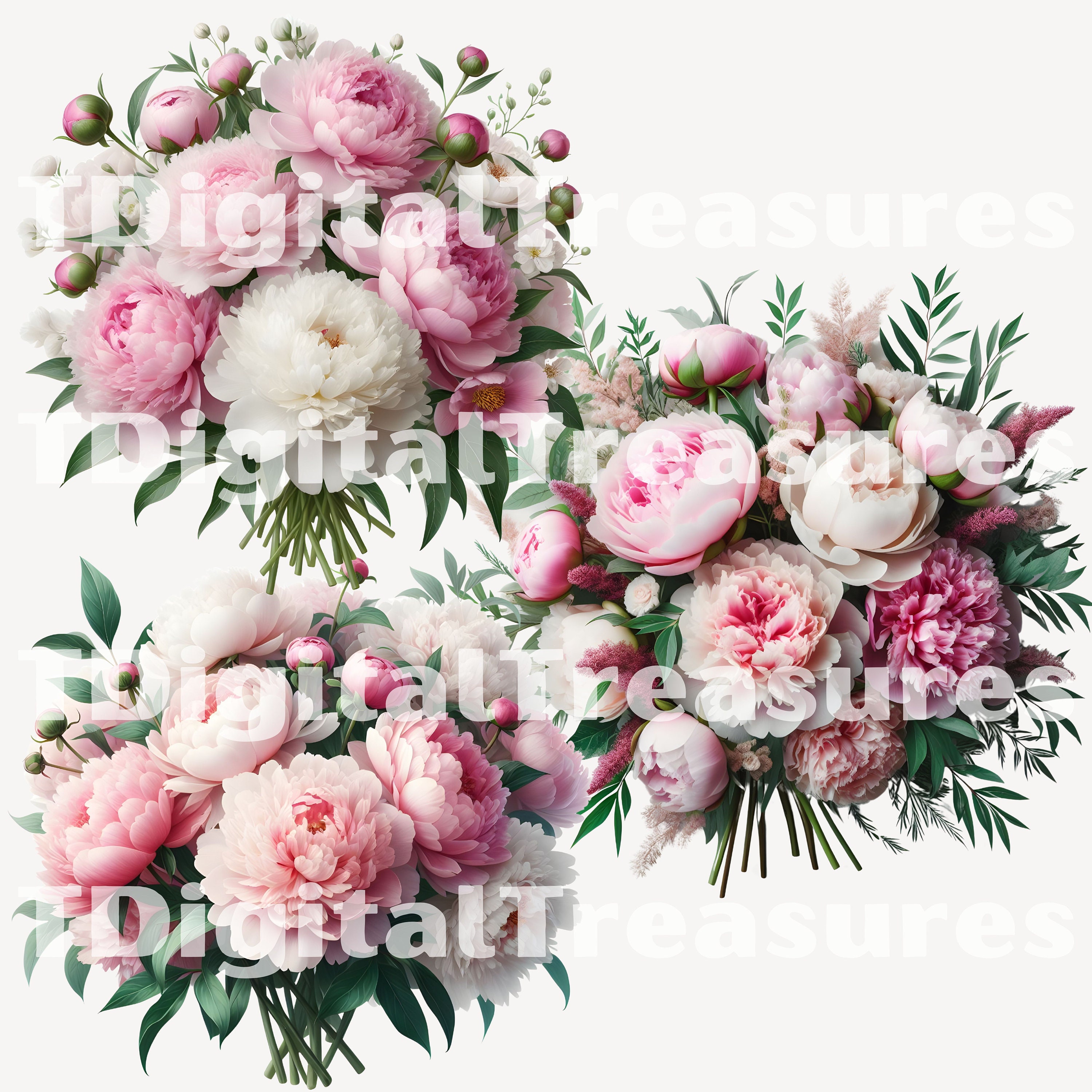 Peonies Clipart Bundle,watercolor Pink and White Peonies,peony Buqet ...