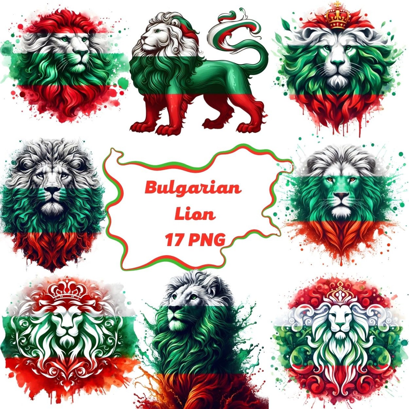 Bulgarian Lion Clipart,bulgarian Lion Bundle,bulgarian Watercolor Lion ...
