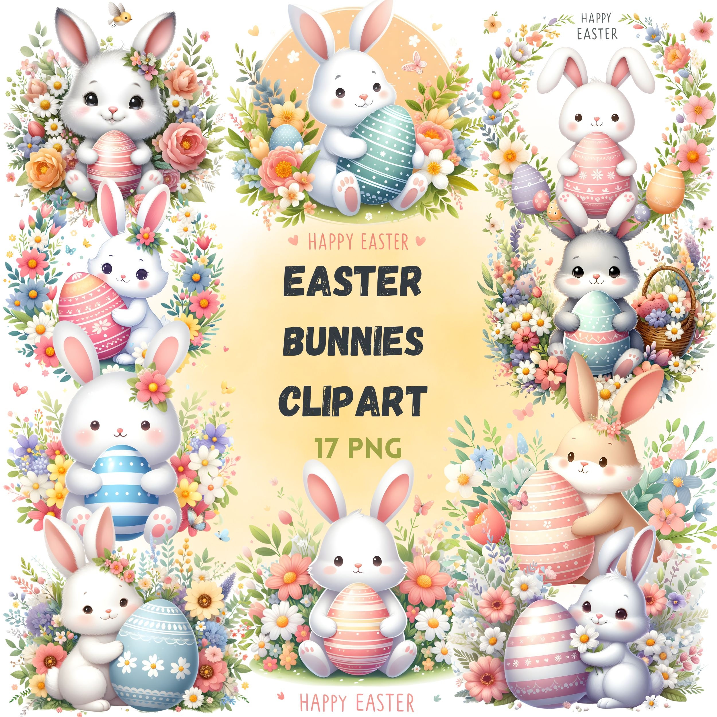 Easter Bunny Clipart Bundle,watercolor Easter Clipart,easter Design ...
