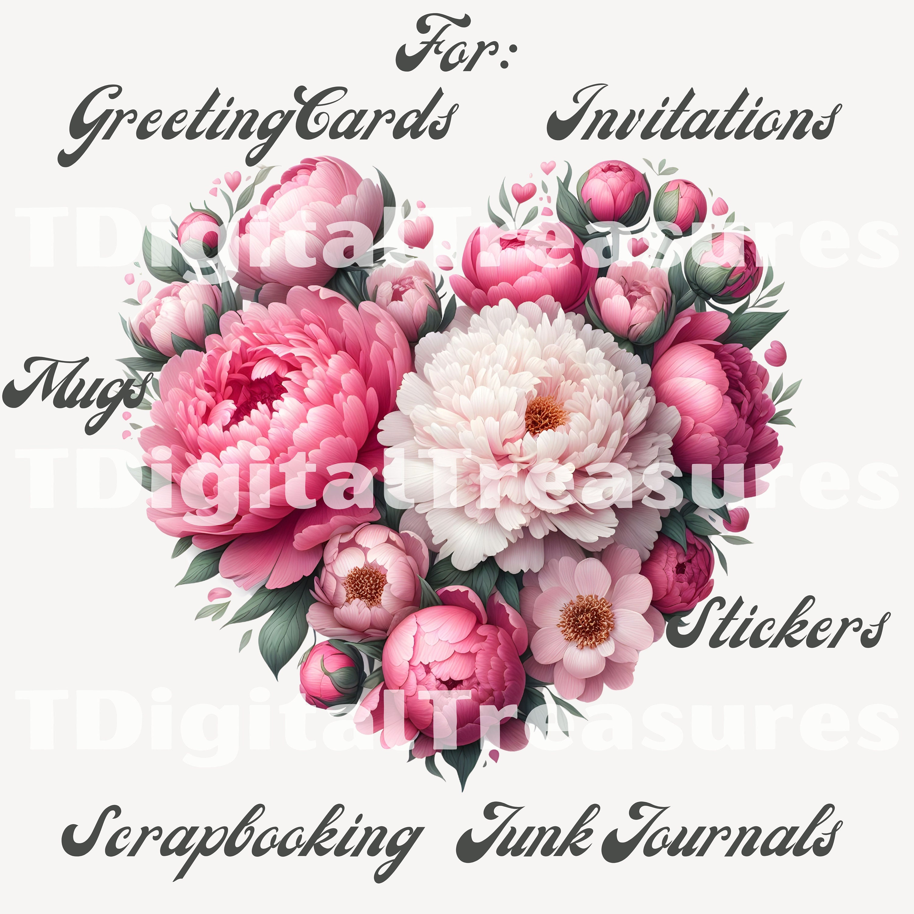 Peonies Clipart Bundle,watercolor Pink and White Peonies,peony Buqet ...