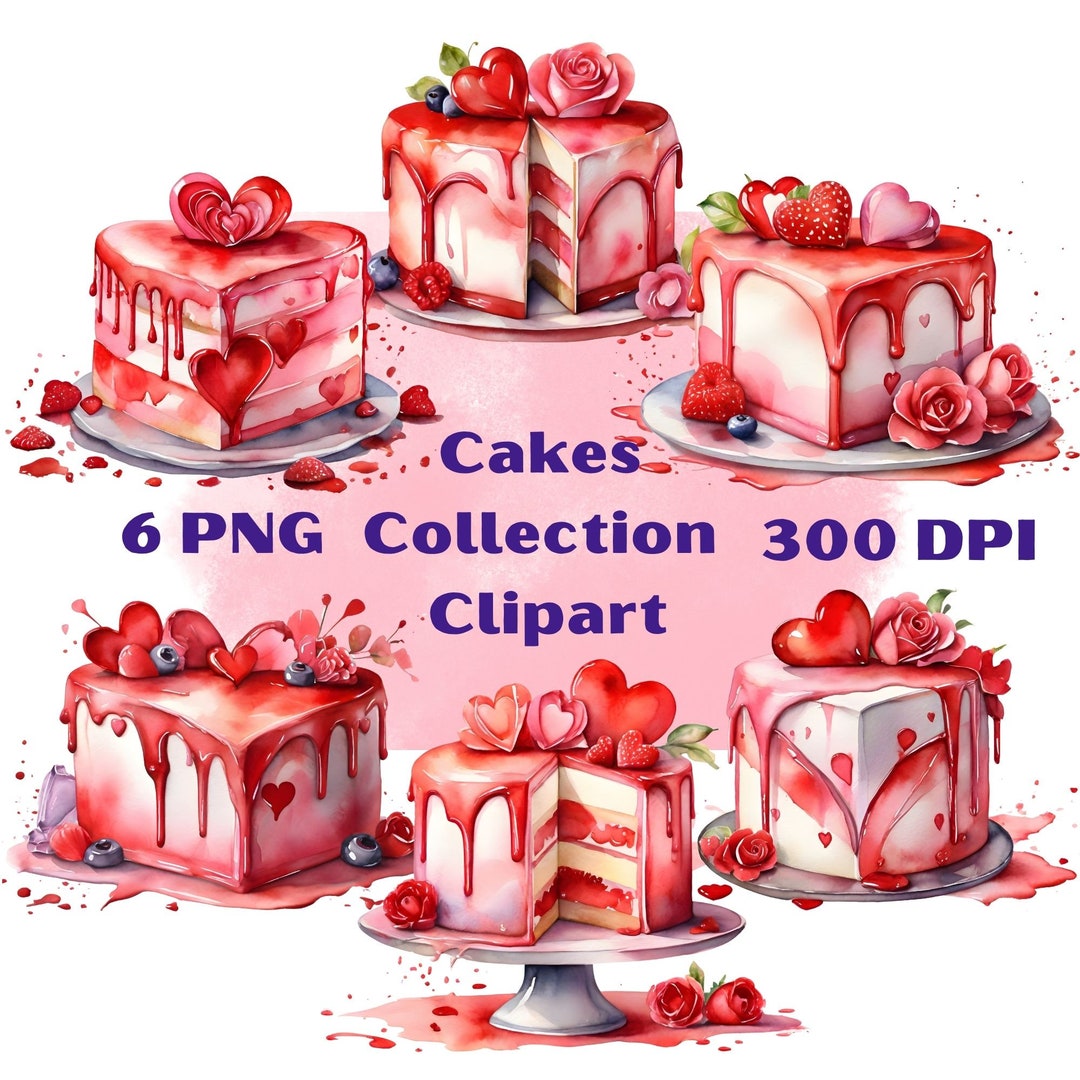 Watercolor Valentines Cakes Clipart,6png Valentines Day Clipart,baking ...