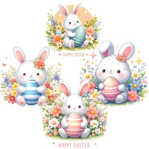 Easter Bunny Clipart Bundle,watercolor Easter Clipart,easter Design ...