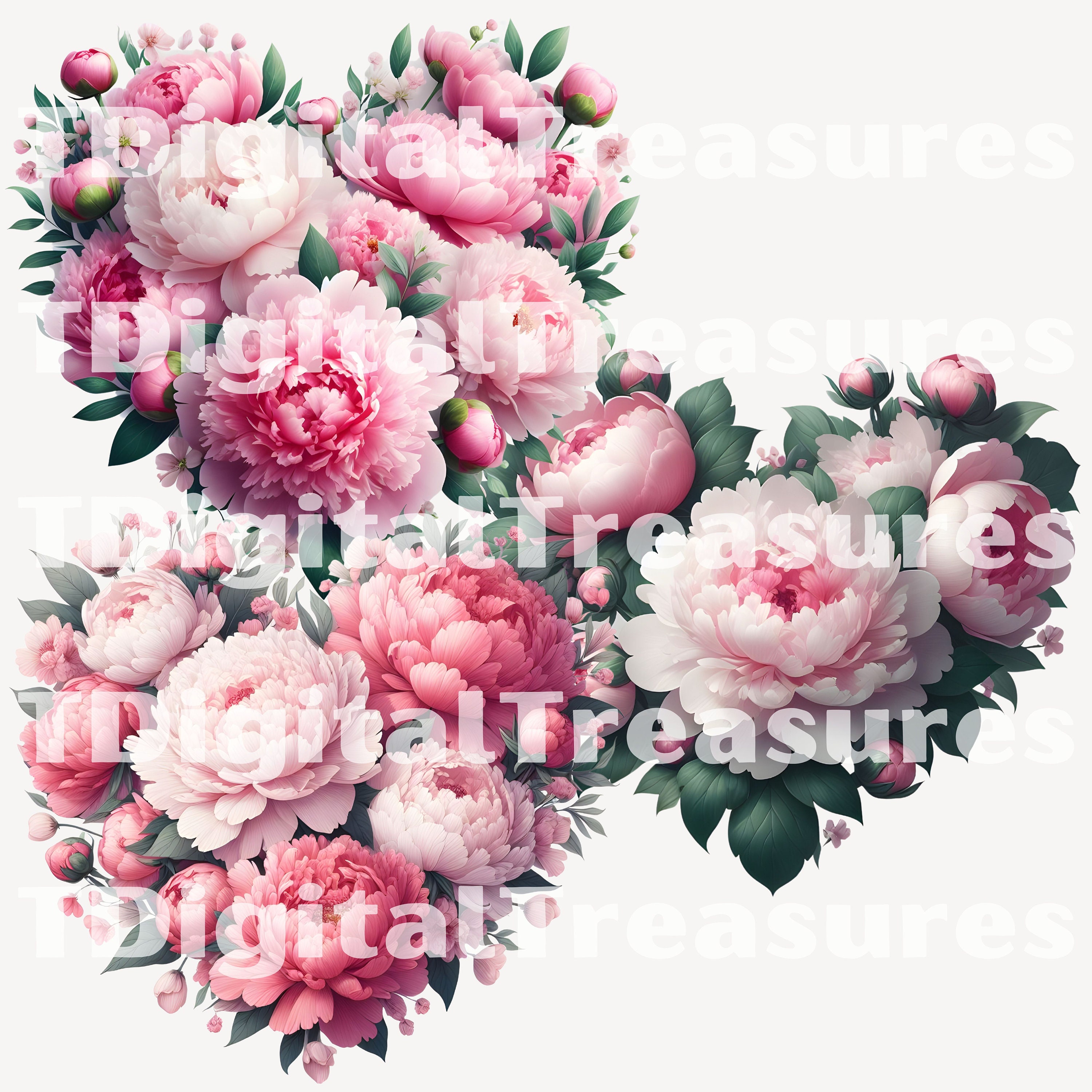 Peonies Clipart Bundle,watercolor Pink and White Peonies,peony Buqet ...