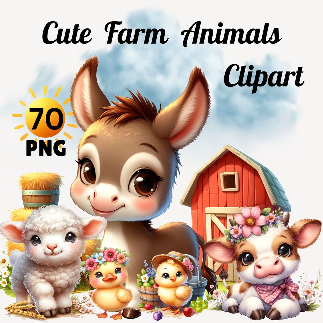 Cute Farm Clipart,farm Animal Watercolor,farm Baby Animal,transparent ...