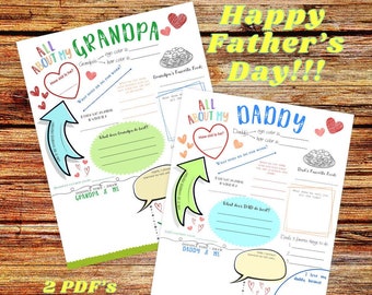 Fathers Day Kids Activity Printable - All About My Daddy - Gift for Dad ...