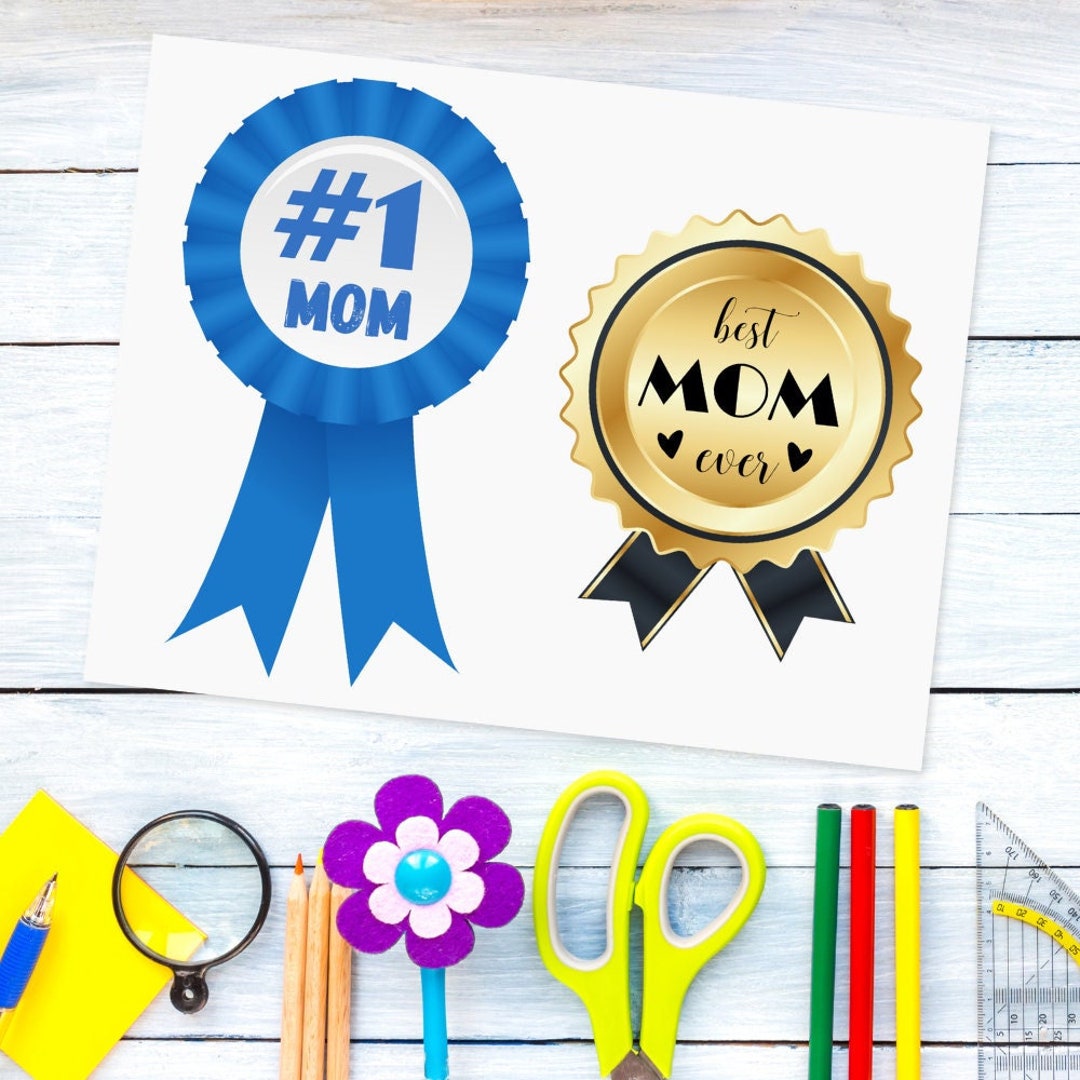 JUMBO Best Mom Badges for Mother's Day - #1 Mom - Blue Ribbon - Gold ...