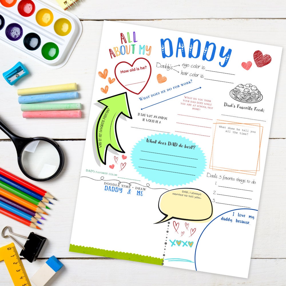 Fathers Day Kids Activity Printable - All About My Daddy - Gift for Dad ...