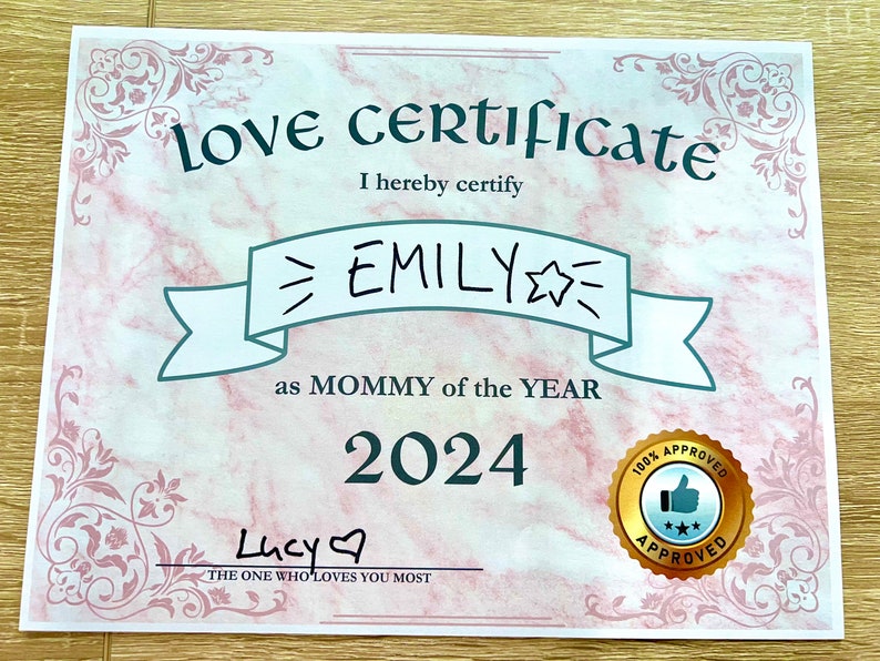 Best Mommy Certificate for Mother's Day or Mom's Birthday - Pink ...