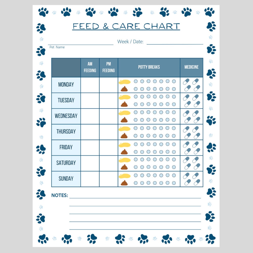 Printable Weekly Puppy Dog Schedule | Kids Chore Chart for Dog | Blue ...