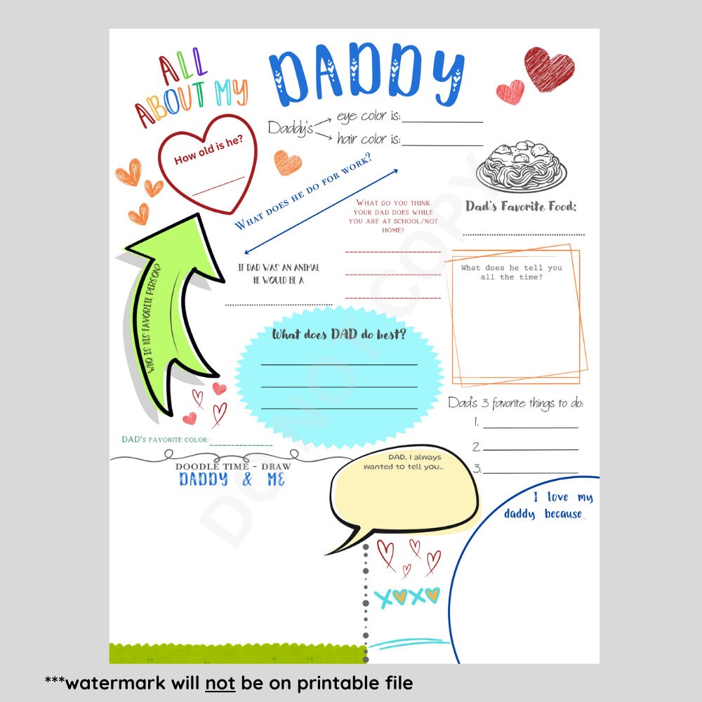 Printable All About My Daddy - All About My Grandpa - Fathers Day Gift ...