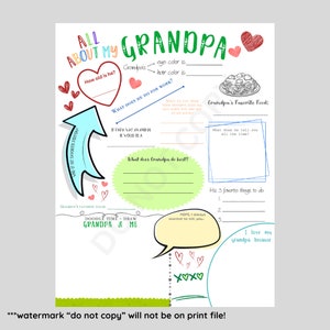 All About My Grandpa - Kids Activity Printable Fathers Day - Gift for ...