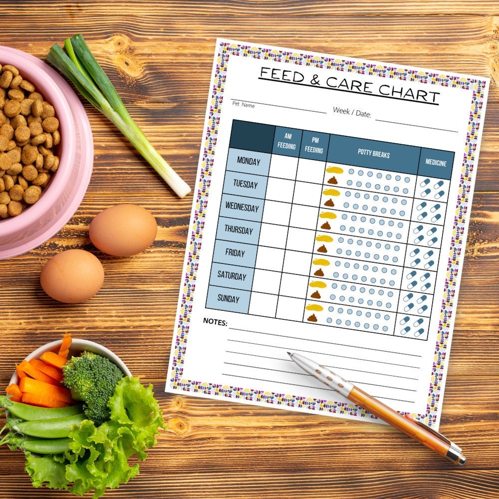 PRINTABLE Weekly Pet Puppy Dog Care & Feeding Chart | Dog Chore Chart ...