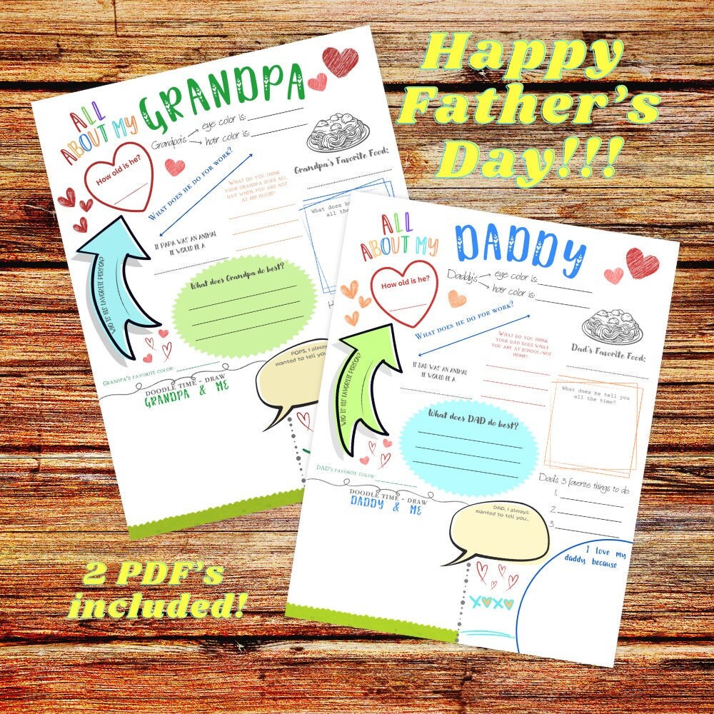 Printable All About My Daddy - All About My Grandpa - Fathers Day Gift ...