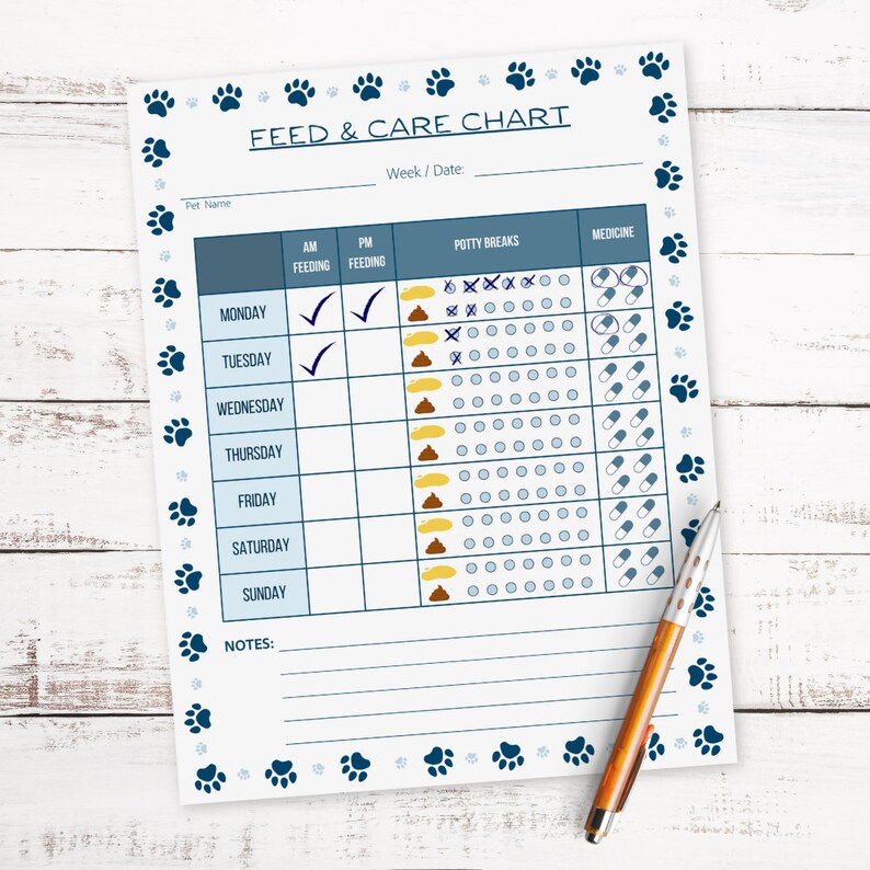Printable Weekly Puppy Dog Schedule | Kids Chore Chart for Dog | Blue ...