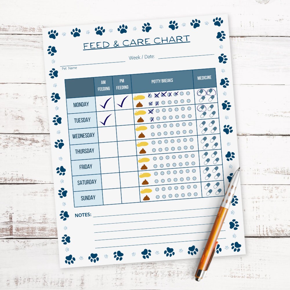 Printable Weekly Puppy Dog Schedule | Kids Chore Chart for Dog | Blue ...