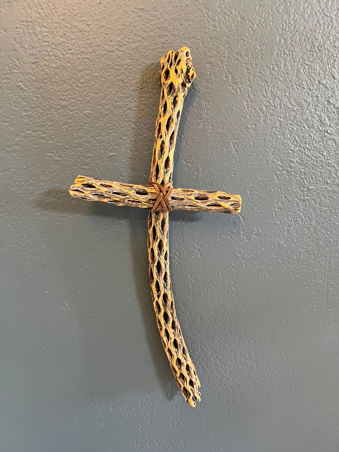 Cholla Cactus Wood Skeleton Cross With Brown Vegan Leather Wrap - Etsy