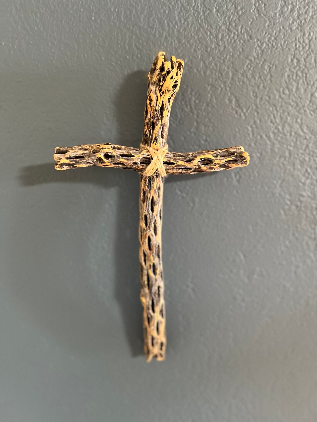 Cholla Cactus Skeleton Cross: Rustic Jute Twine Wall Hanging - Etsy