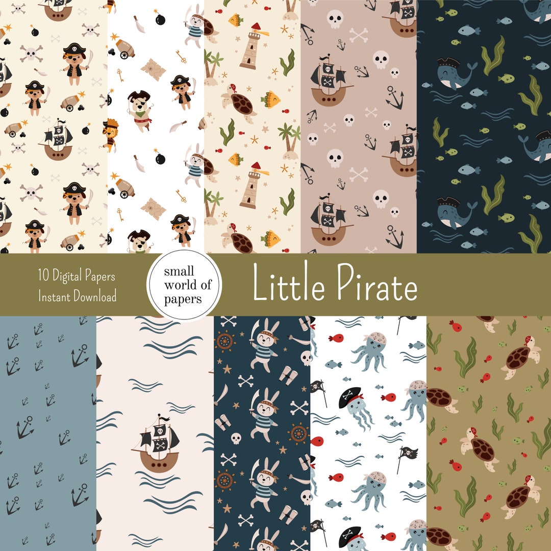 Little Pirate Seamless Digital Papers, Scrapbook Paper, Little Pirate ...
