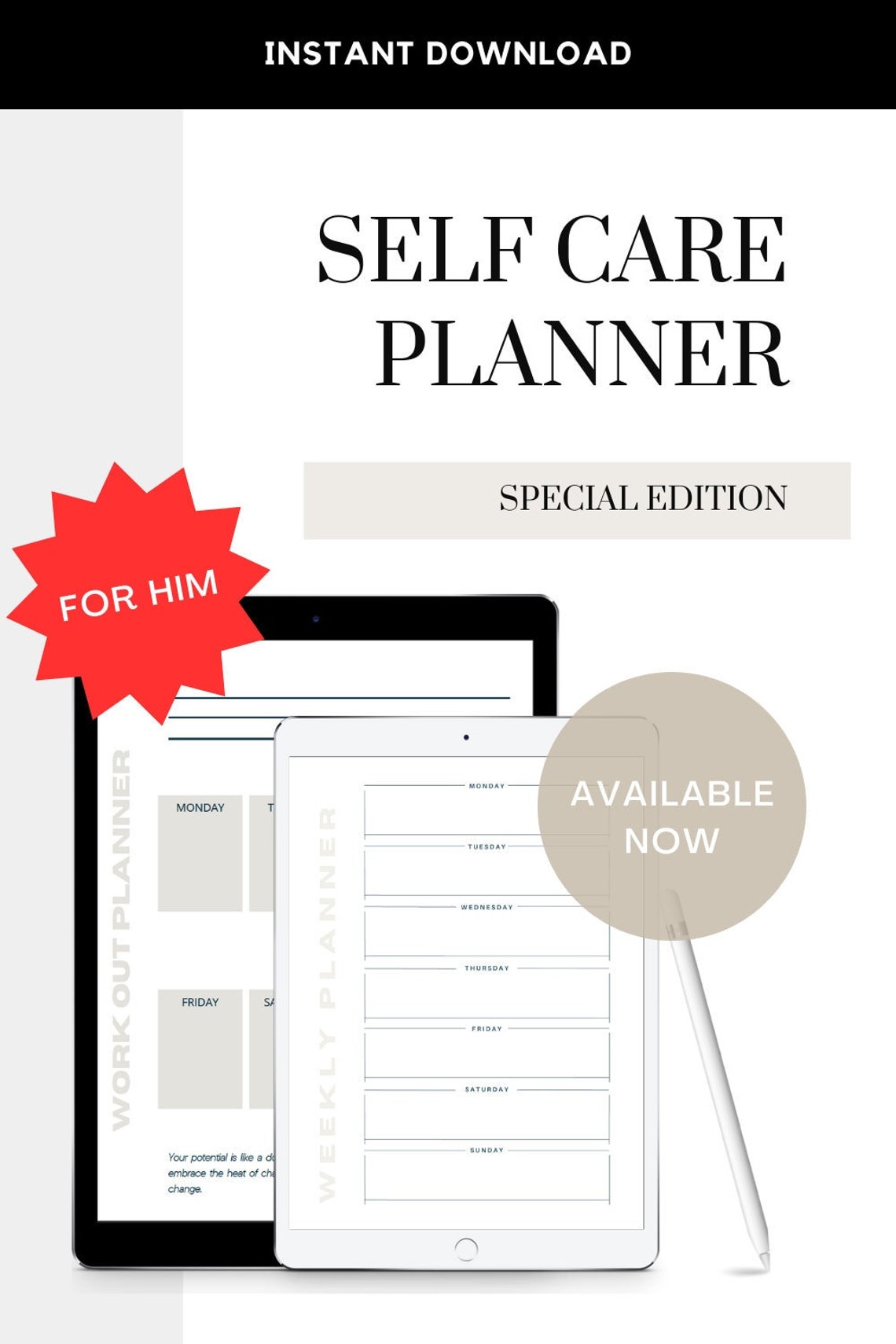 Self-care Planner for Men | Wellness Journal | Fitness, Meal, and ...