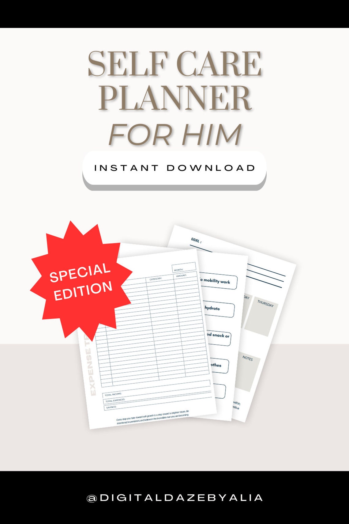 Self-care Planner for Men | Wellness Journal | Fitness, Meal, and ...
