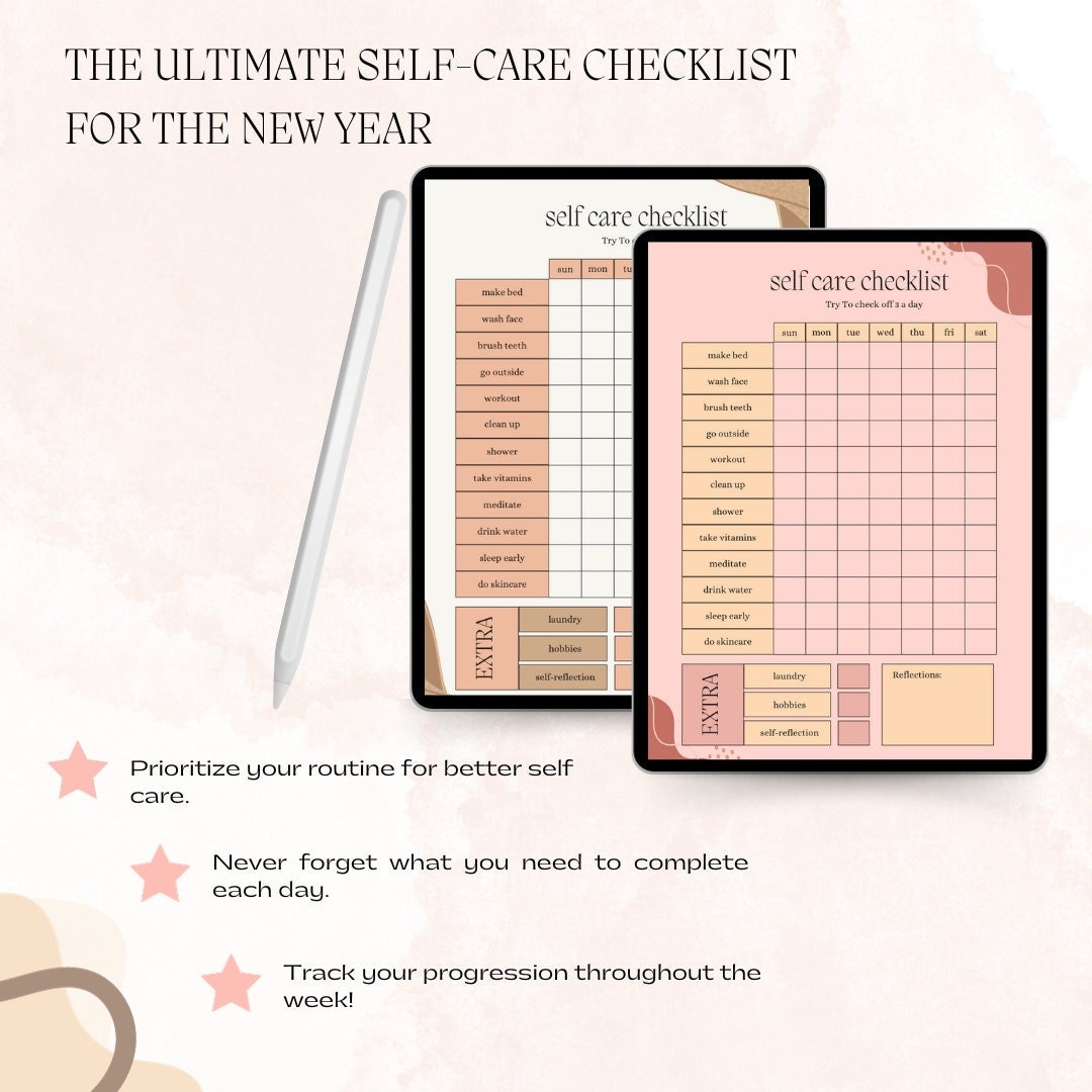 Digital Self-care Planner | Printable Mental Health Checklist - Etsy