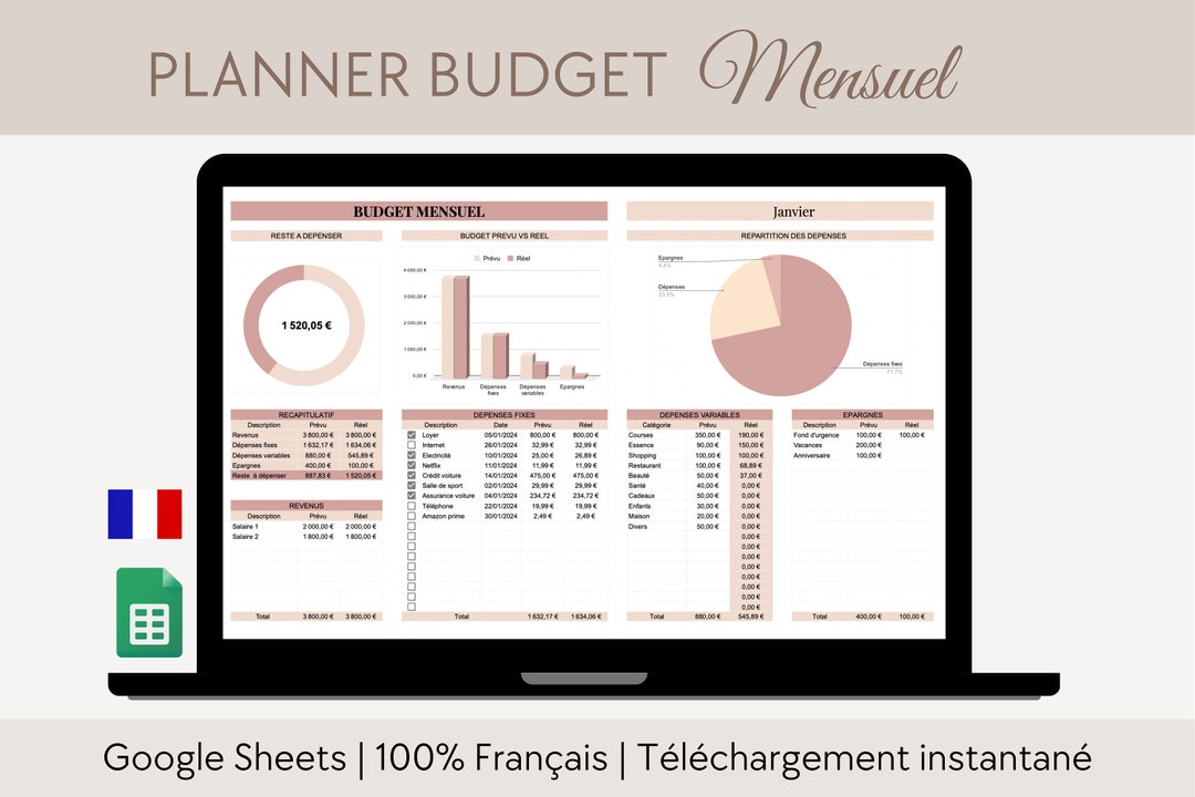 Google Sheets Monthly Budget in French Budget Planner Expense Tracking ...