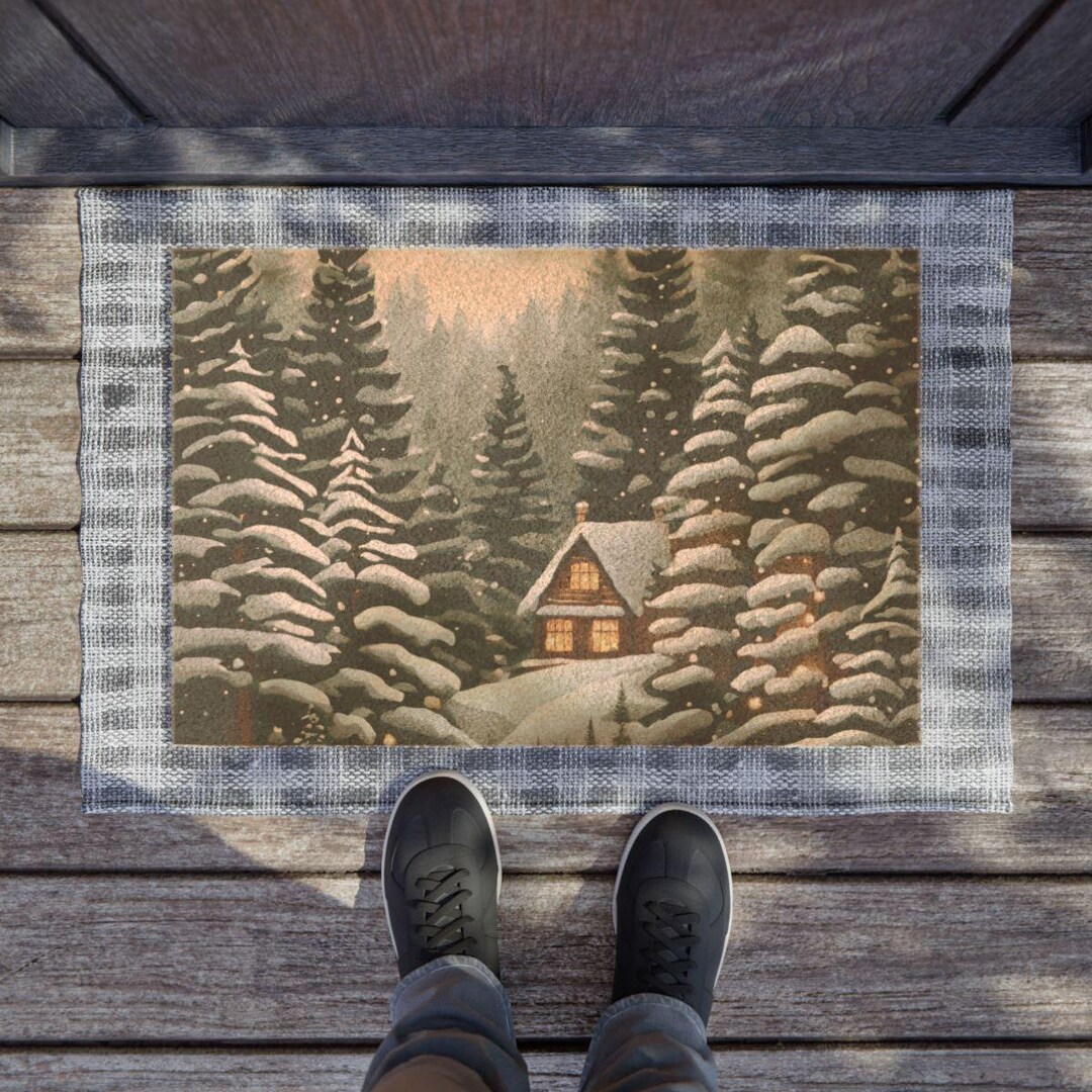 Snowy Forest and Pine Trees Natural Theme Christmas Doormat, Holiday ...