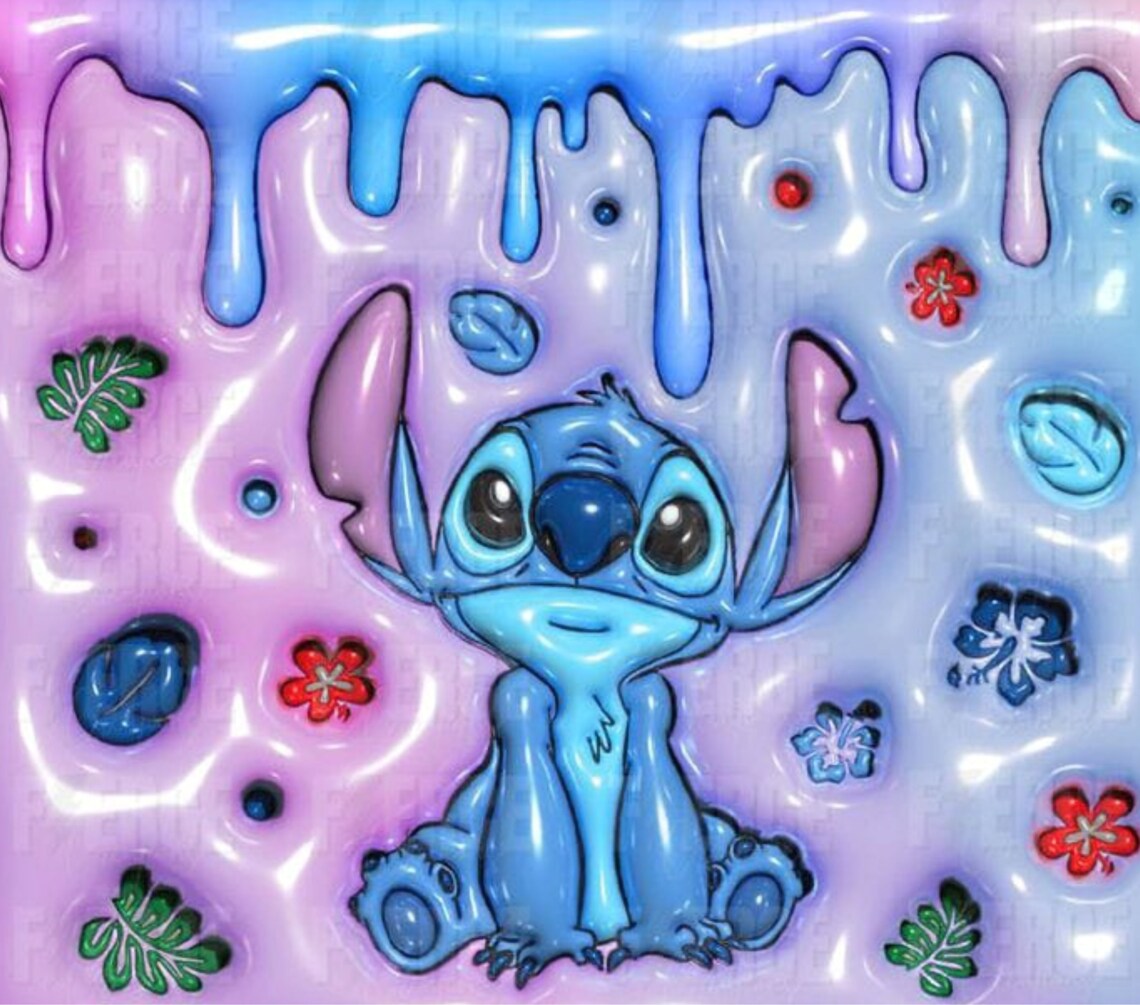 3D Inflated Stich Tumbler Wrap Png, Stich Png, Puffy Stich Tumbler ...