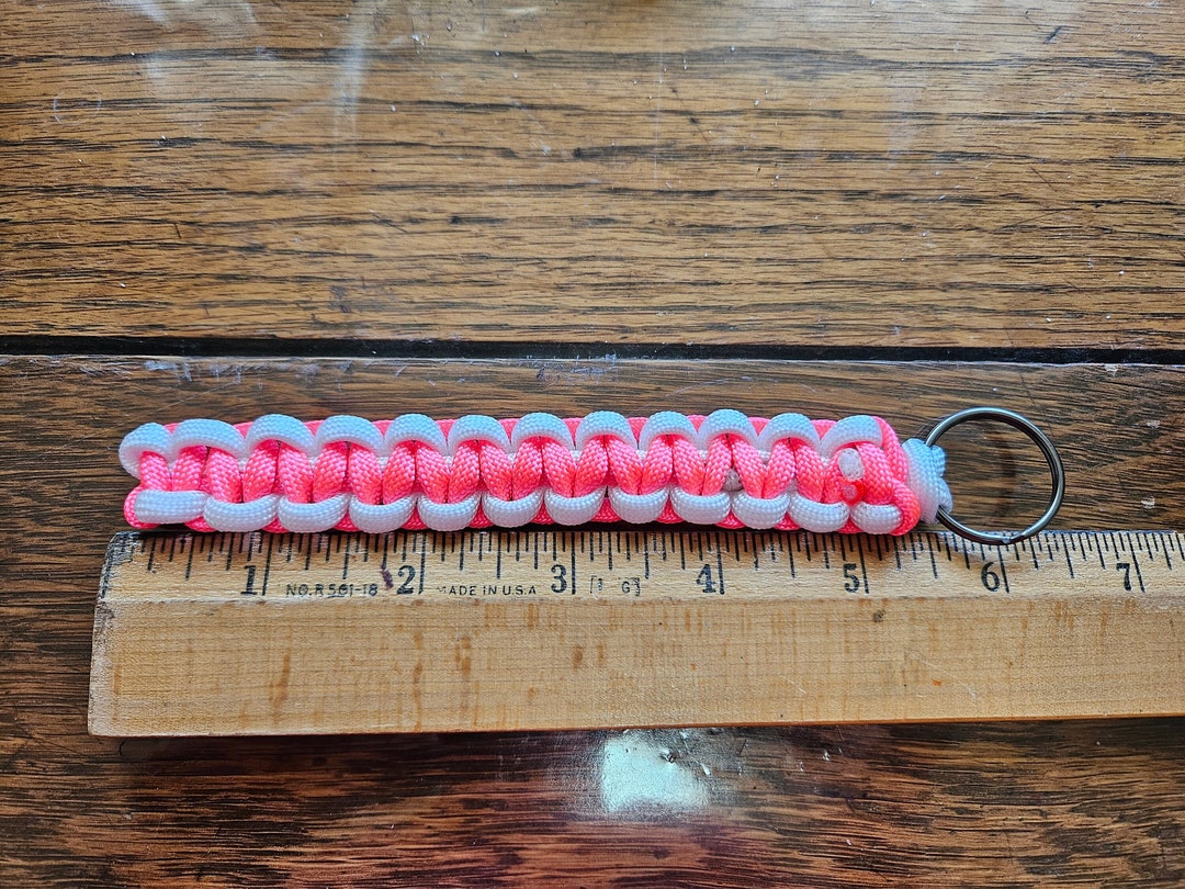 Paracord Hot Pink and White Keychain With Split Ring , Square Knot ...